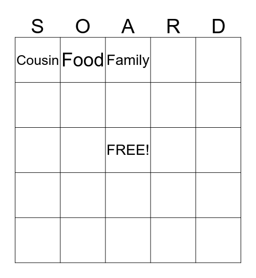 Cousin Reunion Bingo Card