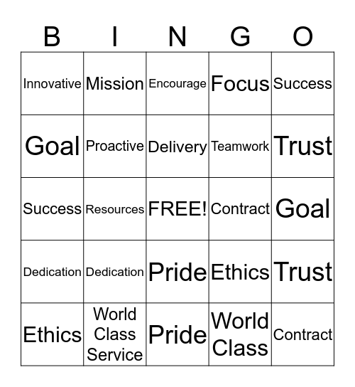 Customer Service Bingo Card