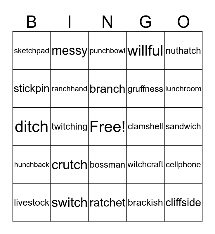 Spelling Generalization Bingo Card