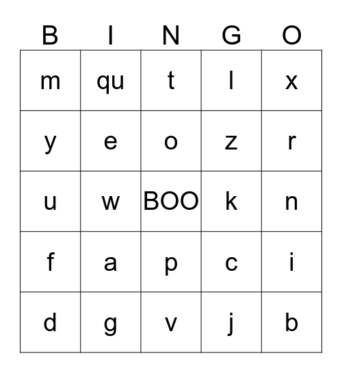 Letter Sound Bingo Card