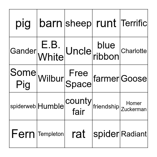 Charlotte's Web Bingo Card