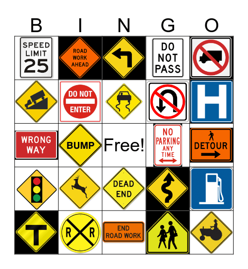 Road Sign Bingo Card