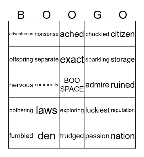 BOOGO! Bingo Card