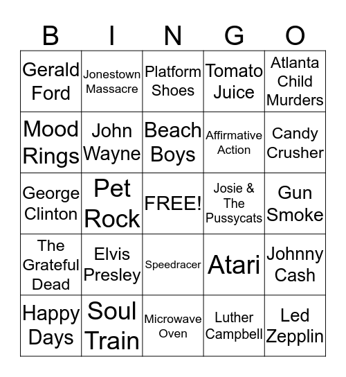 70's BINGO BASH Bingo Card