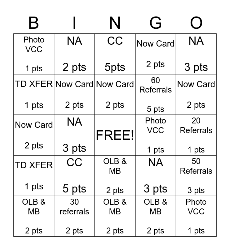 ENERGIZER BINGO Card