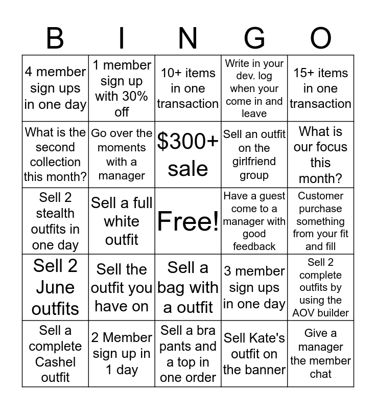 Fabletics June Bingo! Bingo Card