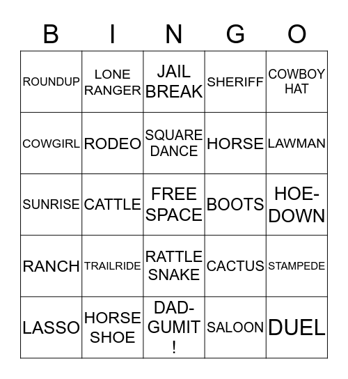 WILD WEST COWBOY BINGO Card