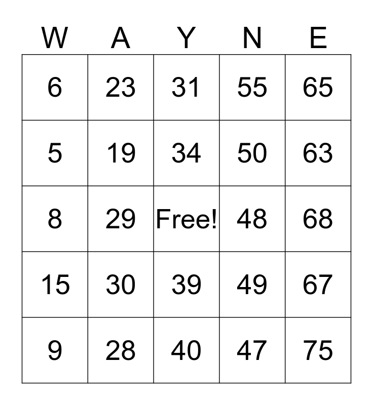 Number Bingo 1-45 Bingo Card