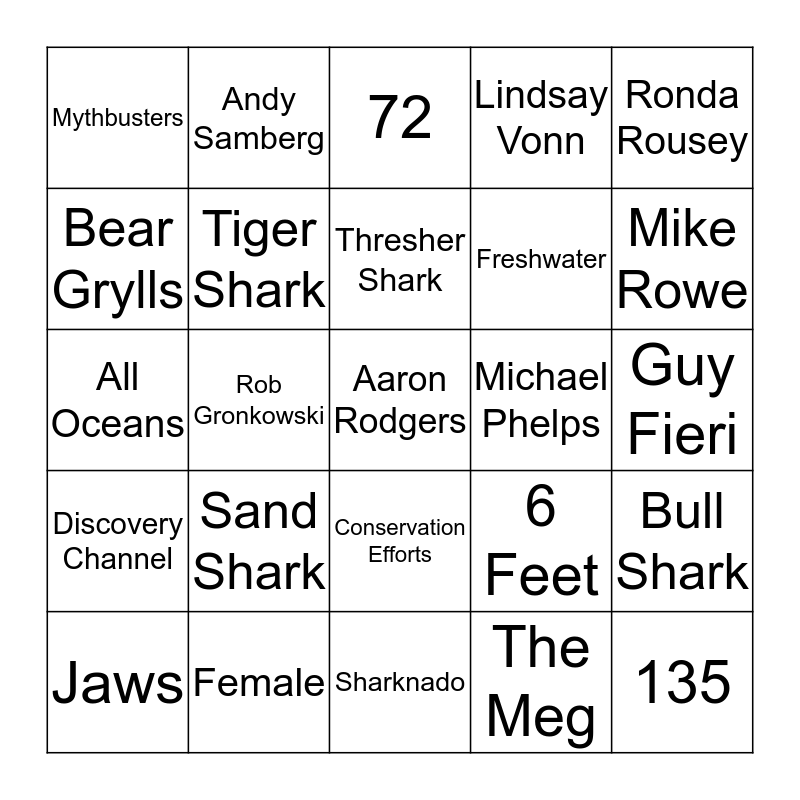 Shark Week Bingo Card