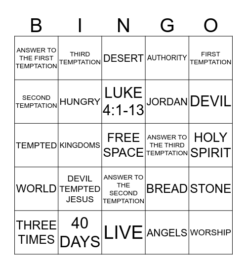 TEMPTATIONS OF JESUS Bingo Card