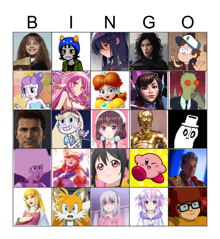 Favourite Character Bingo Card