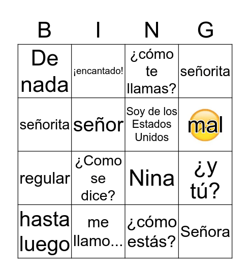 Spanish Unit 1 Bingo Card