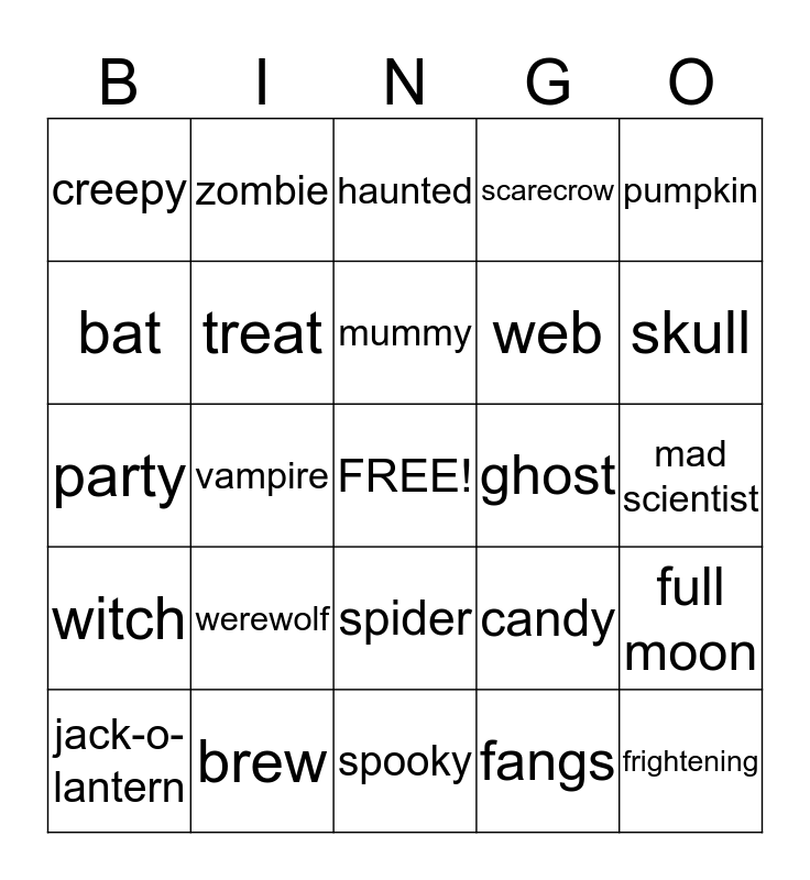 Happy Halloween Bingo Card