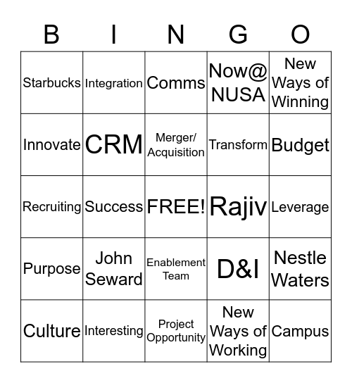 Recruiting Team Bingo Card