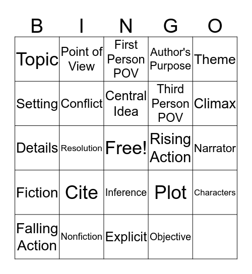 Reading Bingo Card