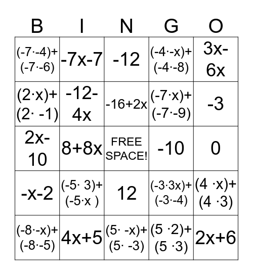 Distributive Property BINGO! Bingo Card