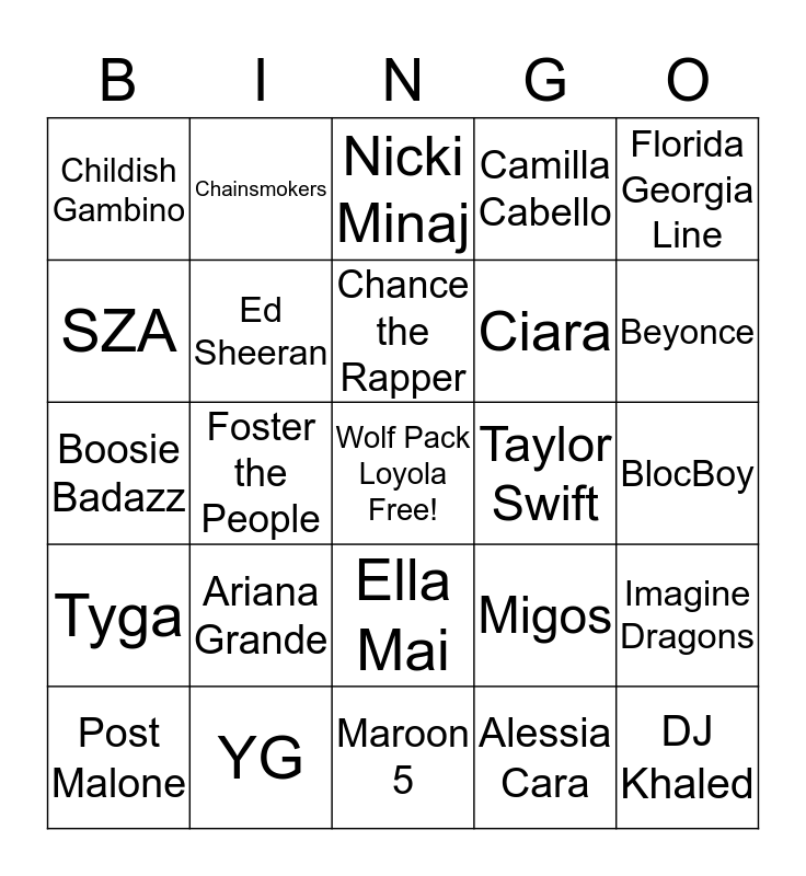Top 40's Bingo Card