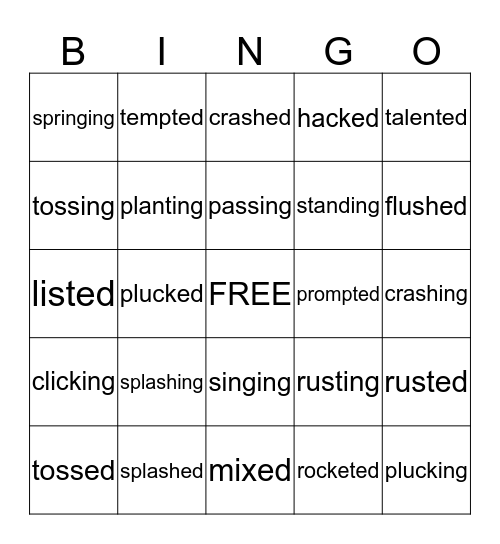 Inflectional Endings - s, -ing, -ed Bingo Card
