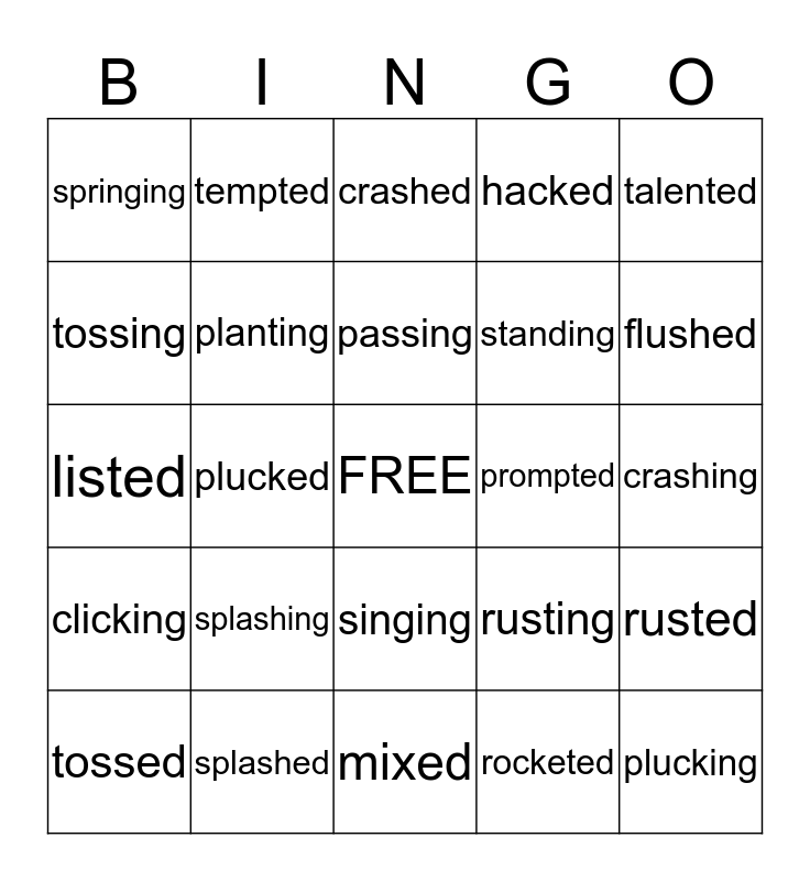 Inflectional Endings - s, -ing, -ed Bingo Card