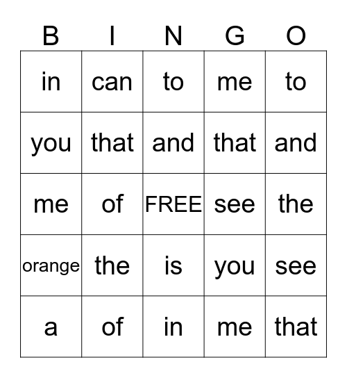 Color Words Bingo Card