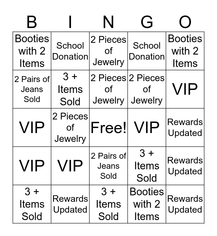 VIP Bingo Card