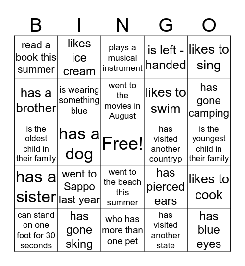 Ice Breaker Bingo Card