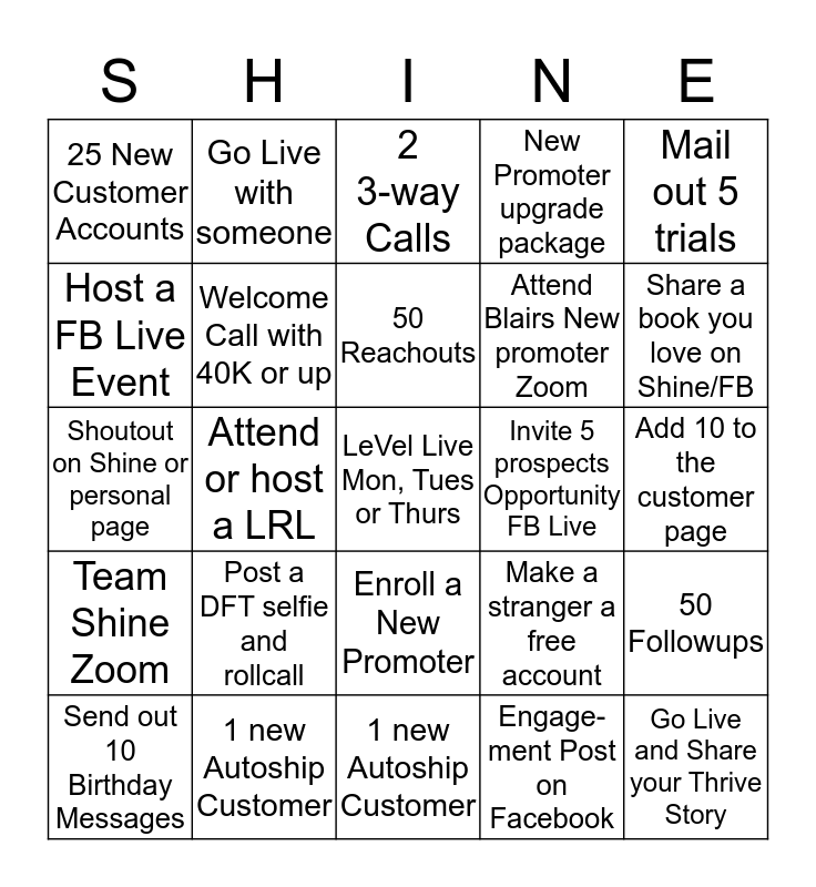 September Bingo Card