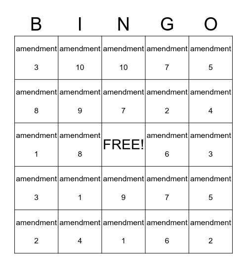 Bill of Rights Bingo Card