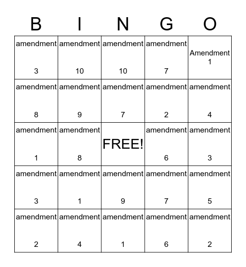 Bill of Rights Bingo Card
