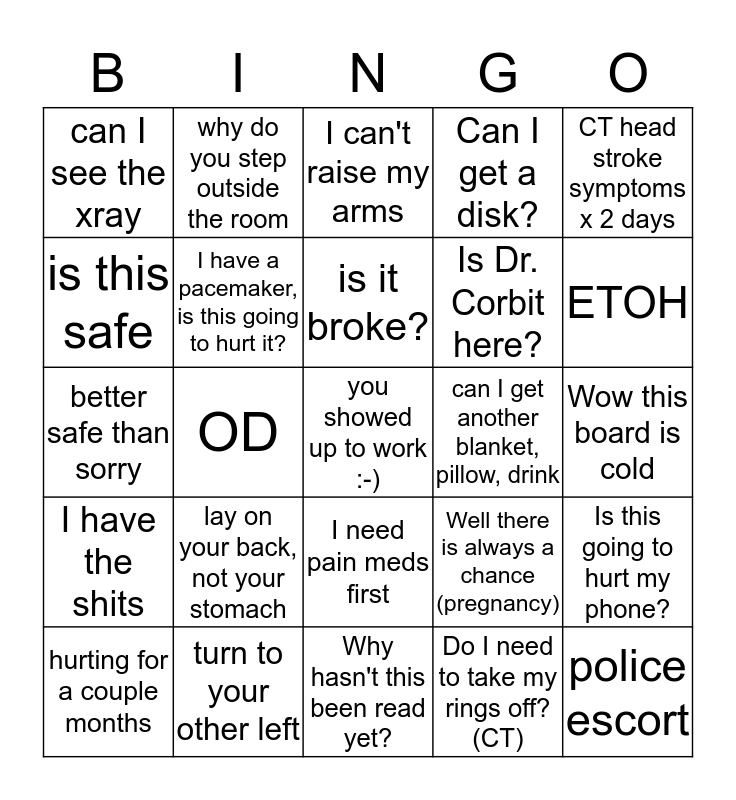 xray bingo Card