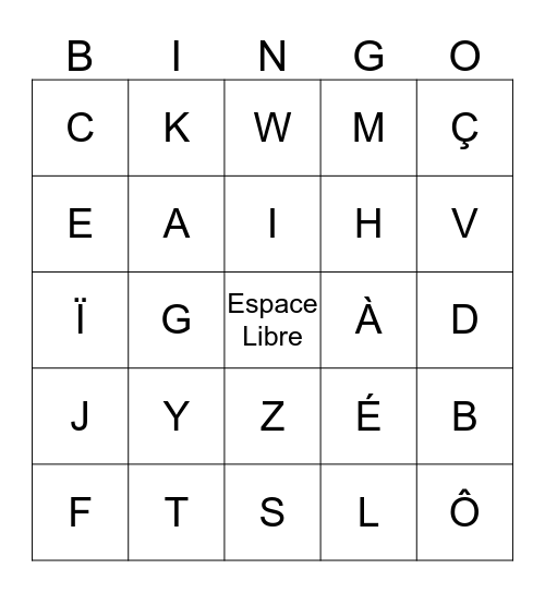 L´Alphabet Français Bingo Card