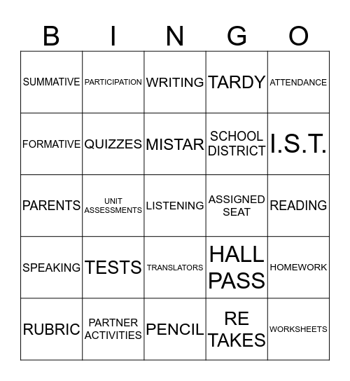 Spanish Class Bingo Card