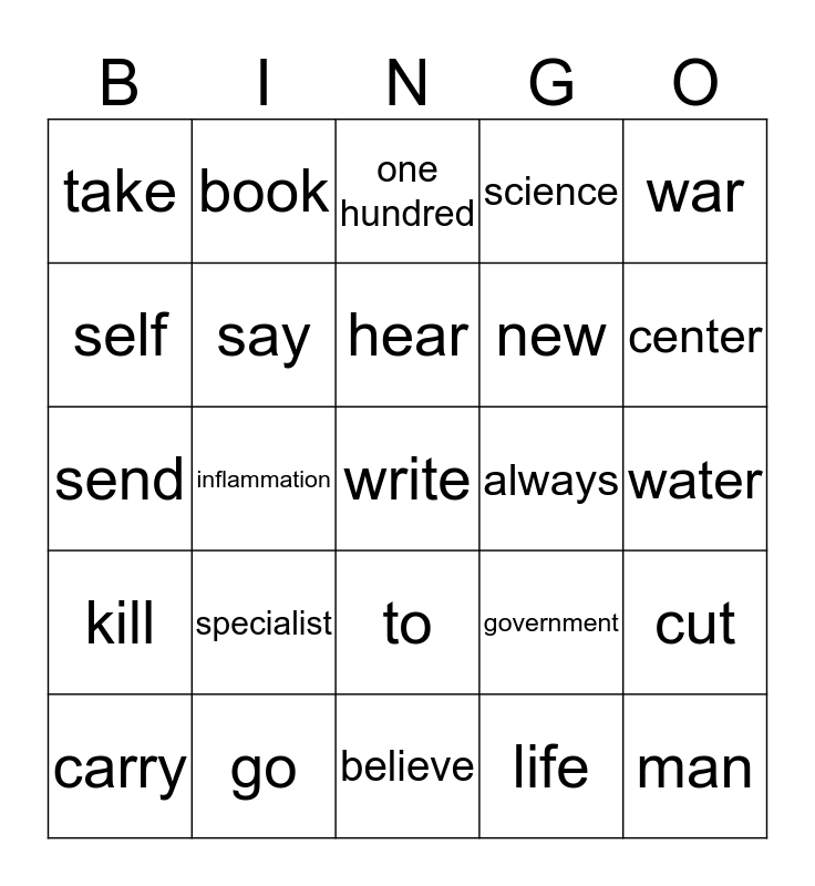 Stems Bingo List #2 Definitions Bingo Card