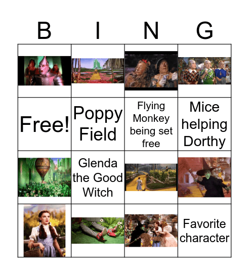 Wizard of Oz Bingo Card