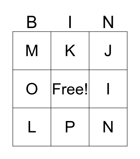 Alphabet L to P Bingo Card