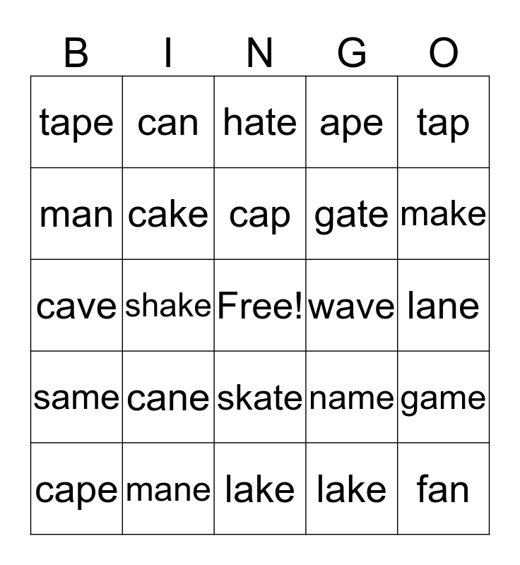 Aa Bingo Card