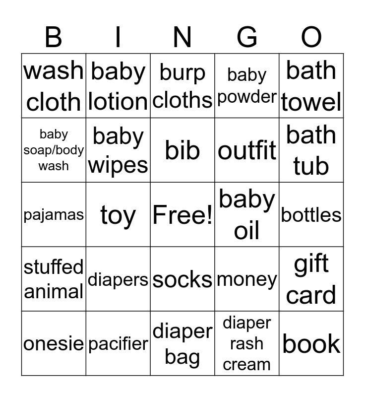 Baby Bingo Card