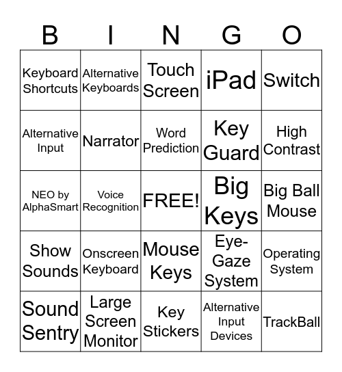 Assistive Technology and Computers Bingo Card