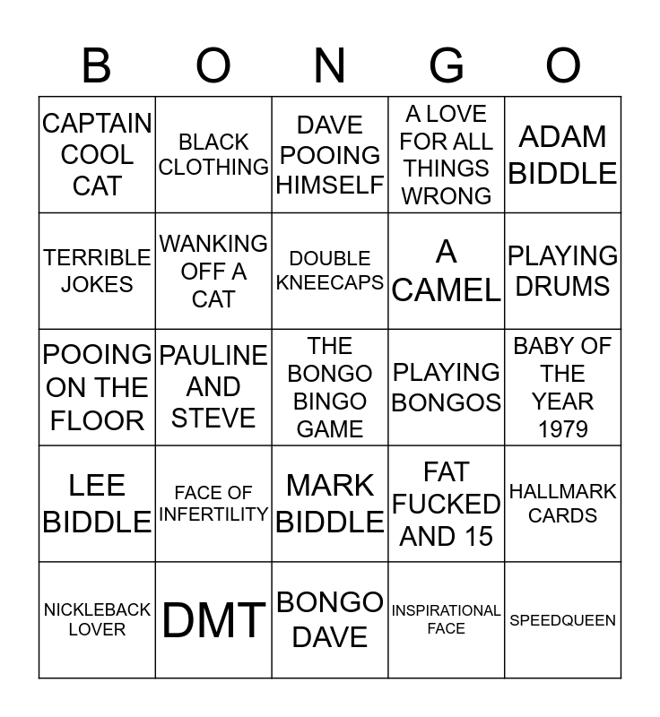 THE BONGO DAVE BAD ASS BINGO GAME Bingo Card