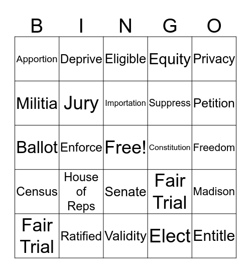 Constitution Day Bingo Card