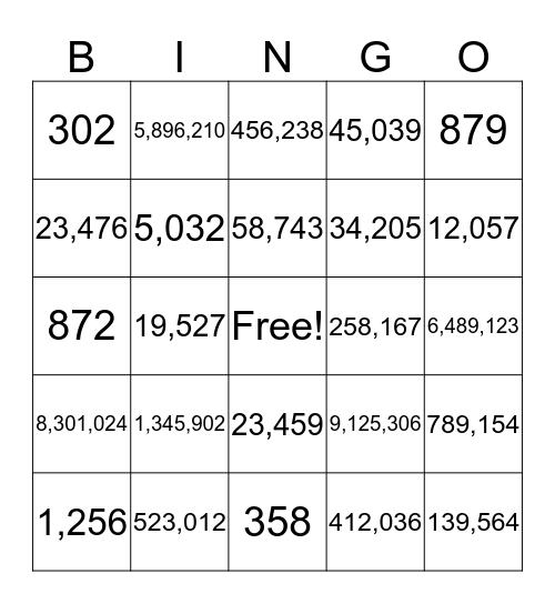 Expanded form bingo Card