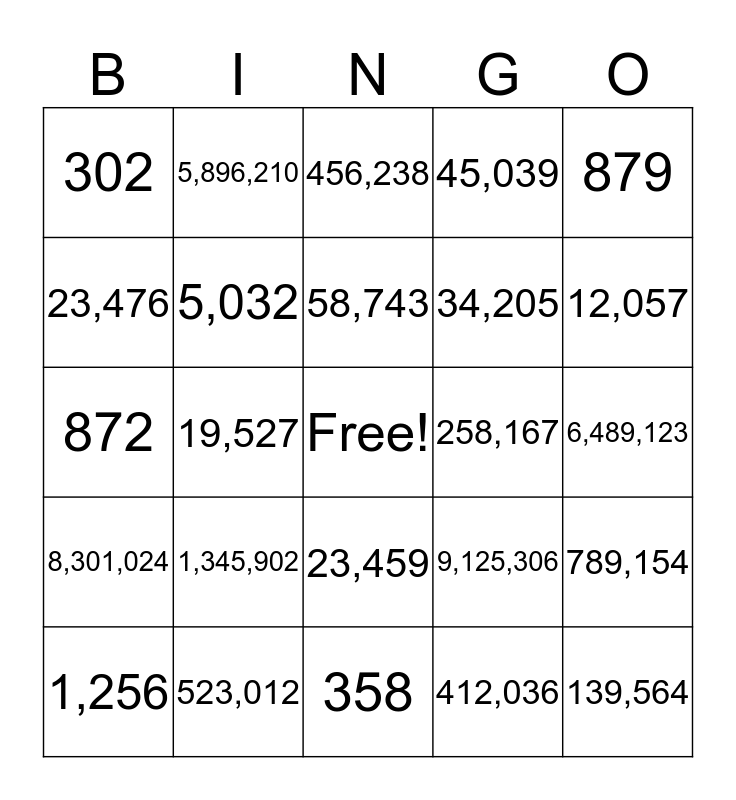 Expanded form bingo Card