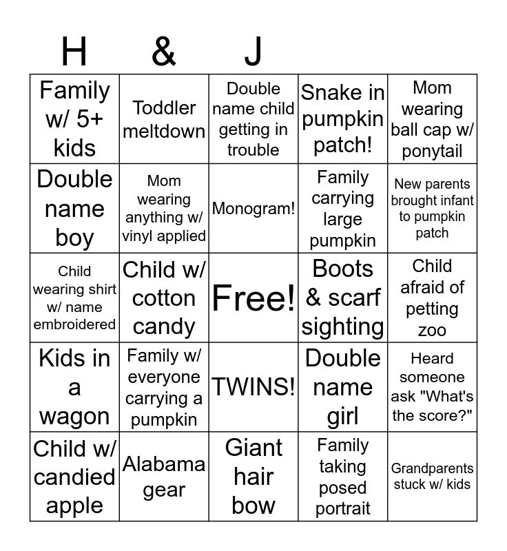 Pumpkin Patch BINGO Card
