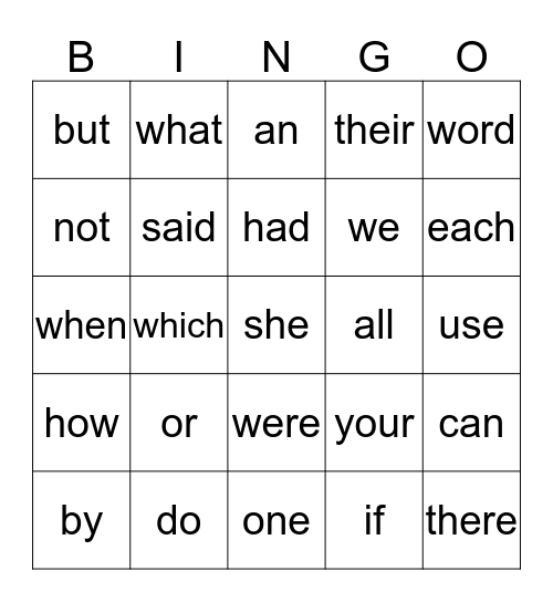 Fry Words 26-50 Bingo Card