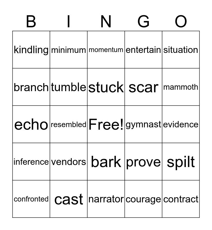 THE JUMPING TREE VOCAB Bingo Card