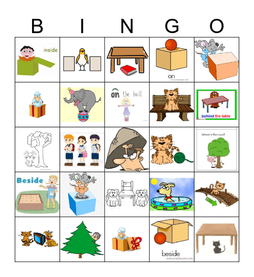 Prepositions Bingo Card