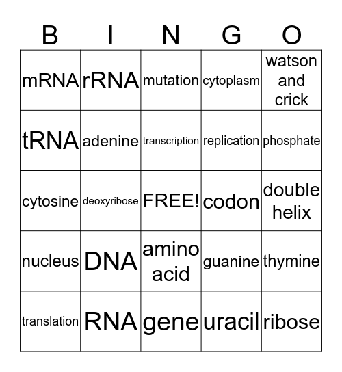 DNA Bingo!!! Bingo Card
