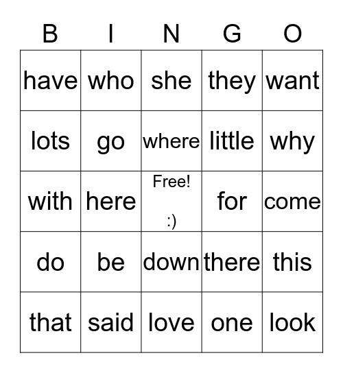 1st Grade Power Words Bingo Card