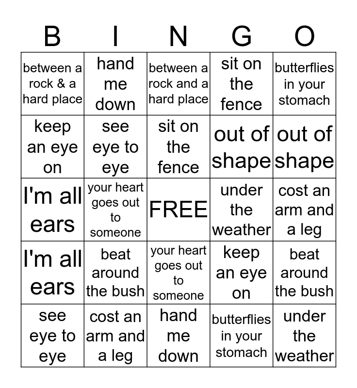 Idiom Bingo Card