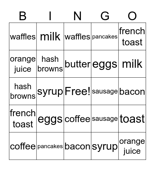 Breakfast Bingo Card